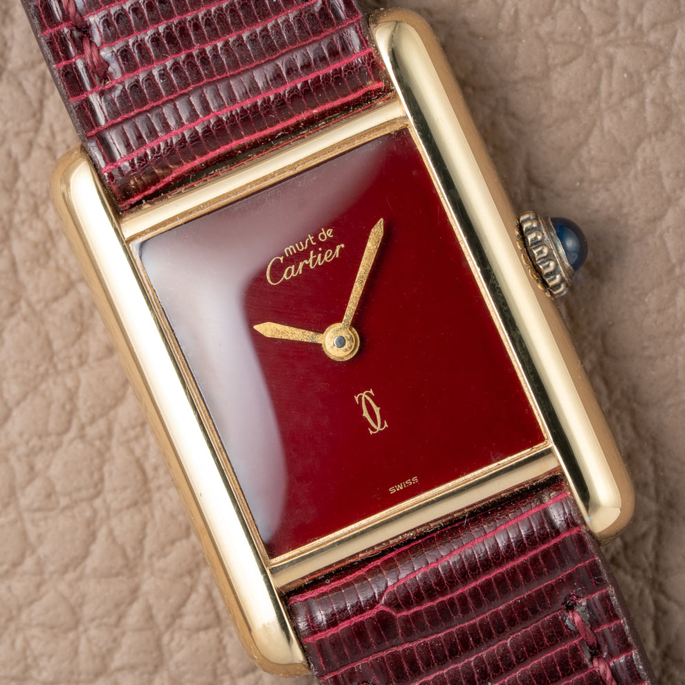 Cartier Must de Tank Vermeil Burgundy Red Dial PM 1980s – Le Petit Suisse